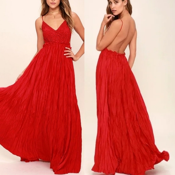 Lulus | Dresses | Lulus Snowy Meadow Red Crochet Maxi Dress Small ...